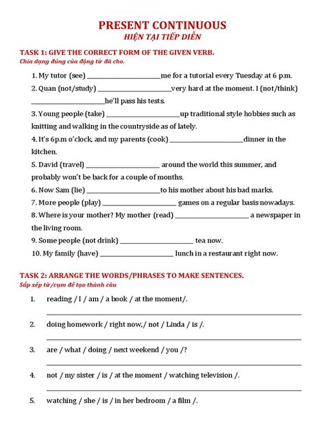 Present Continuous 4 Pdf Grammar Syntax