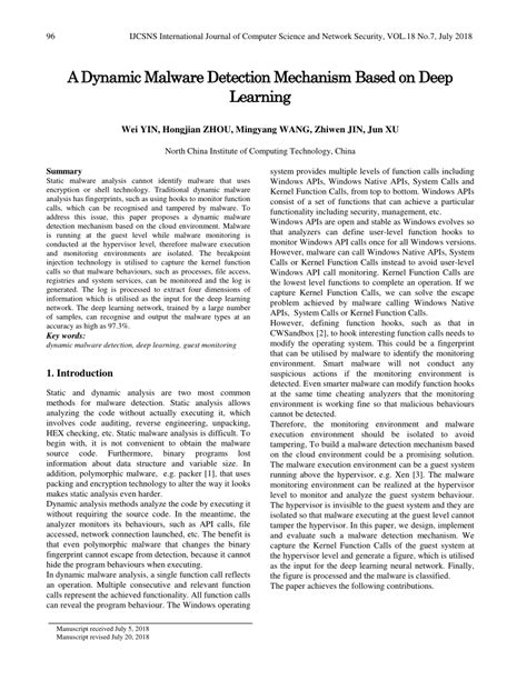 PDF A Dynamic Malware Detection Mechanism Based On Deep Learning