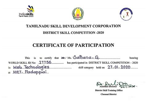 Sathana G On Linkedin Indiaskills Webtechnology