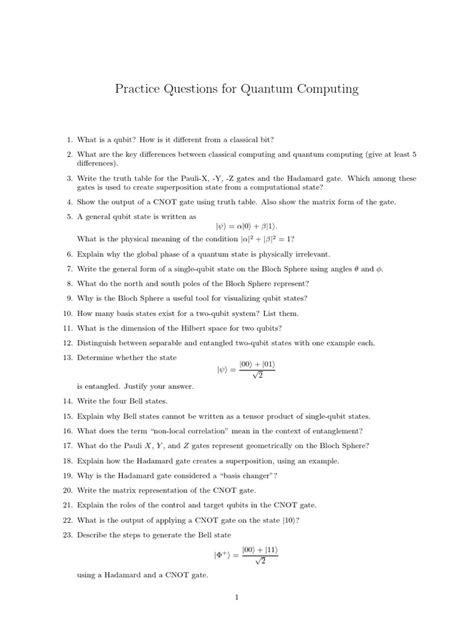 Quantum Computing Practice Questions Pdf Theoretical Computer