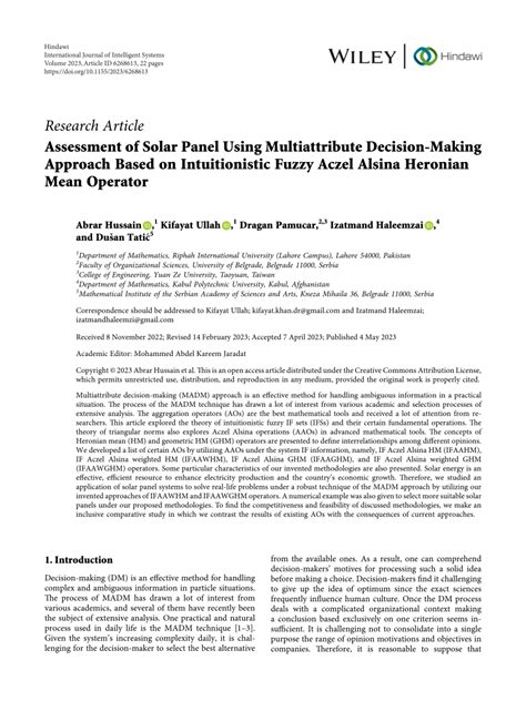 pdf assessment of solar panel using multiattribute decision making approach based on