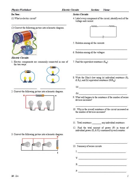 Physics Worksheet Lesson 19 Electric Circuits Pdf Pdf Series