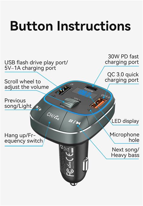 Buy The Vention Fflb Port Usb C A A Car Charger With Fm Transmitter Fflb