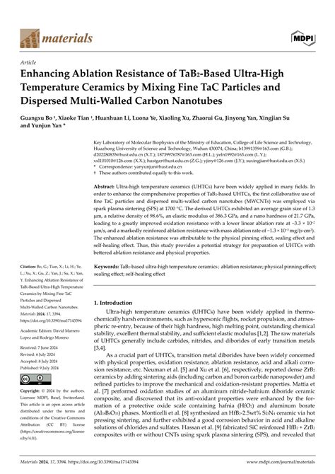 Pdf Enhancing Ablation Resistance Of Tab2 Based Ultra High