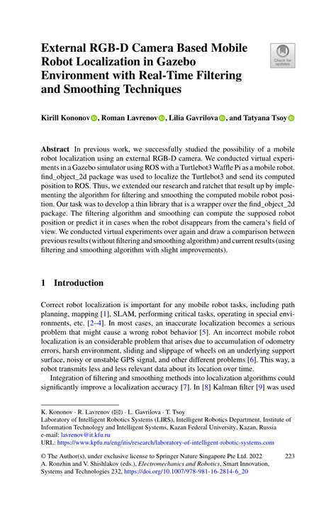Pdf External Rgb D Camera Based Mobile Robot Localization In Gazebo Environment With Real Time