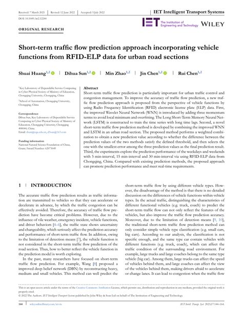 Pdf Short‐term Traffic Flow Prediction Approach Incorporating Vehicle