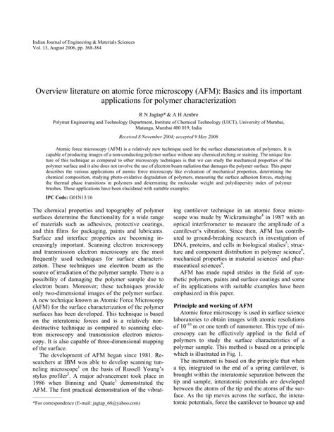 Pdf Atomic Force Microscopy Afm Basics And Its Important Applications For Polymer