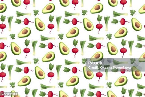 그려진 야채와 완벽 한 패턴입니다 무 아보카도 부추 파슬리 비건 및 건강 식품 유기농 농산물을 재배하세요 벡터 배경입니다 가을에 대한 스톡 벡터 아트 및 기타 이미지