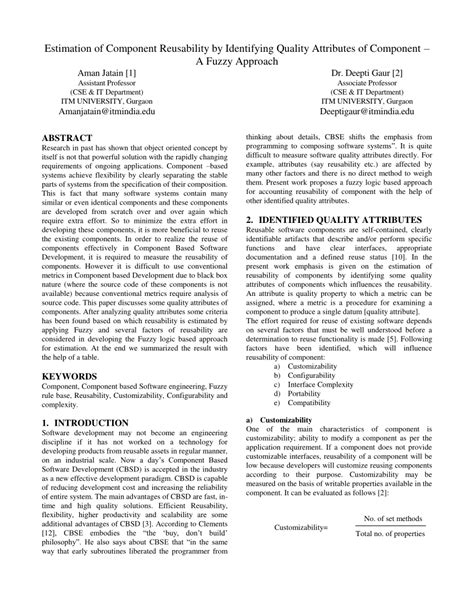 Pdf Estimation Of Component Reusability By Identifying Quality