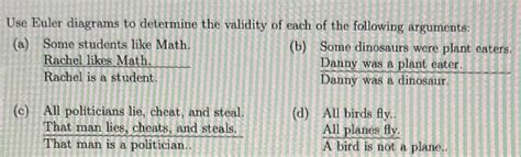 Solved Use Euler Diagrams To Determine The Validity Of Each Chegg
