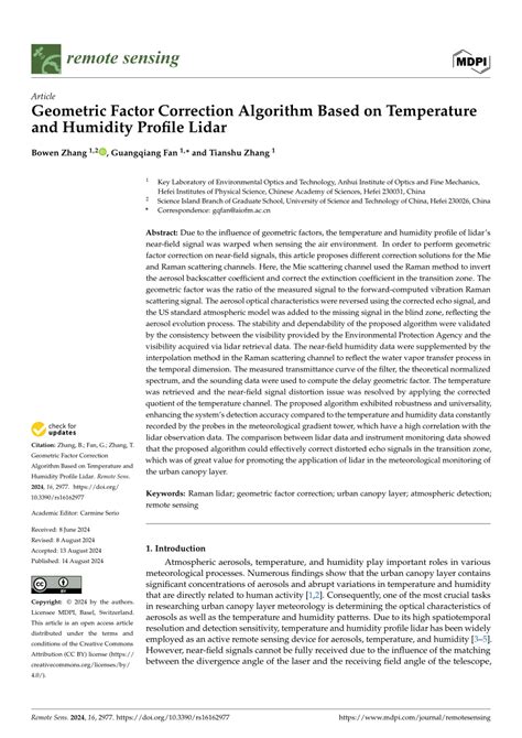 Pdf Geometric Factor Correction Algorithm Based On Temperature And Humidity Profile Lidar