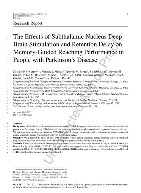 Pdf The Effects Of Subthalamic Nucleus Deep Brain Stimulation And Retention Delay On Memory