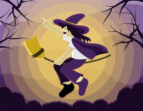 Premium Vector Girl Riding A Flying Broom Like A Witch