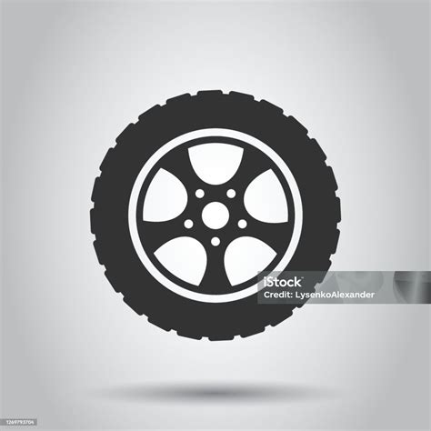 플랫 스타일의 자동차 휠 아이콘 흰색 격리 된 배경에 차량 부품 벡터 그림입니다 타이어 비즈니스 컨셉 가장자리에 대한 스톡 벡터 아트 및 기타 이미지 Istock