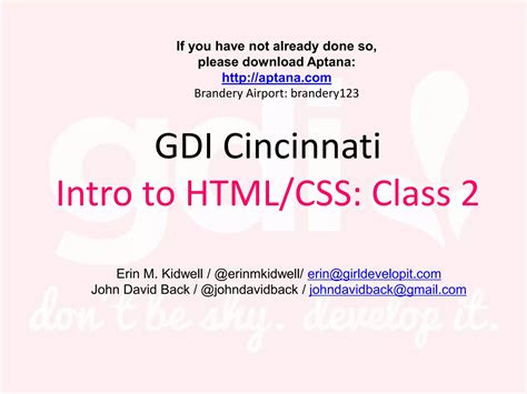 Girl Develop It Cincinnati Intro To Htmlcss Class 2 Pdf