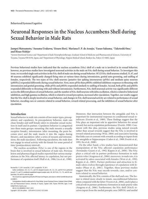 Pdf Neuronal Responses In The Nucleus Accumbens Shell During Sexual Behavior In Male Rats