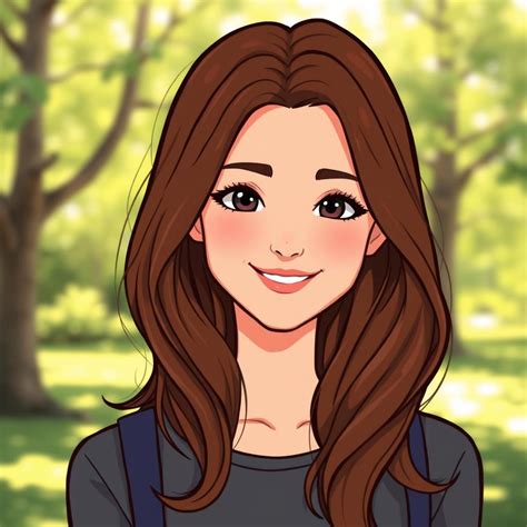 Pretty Cartoon Girl With Brown Hair