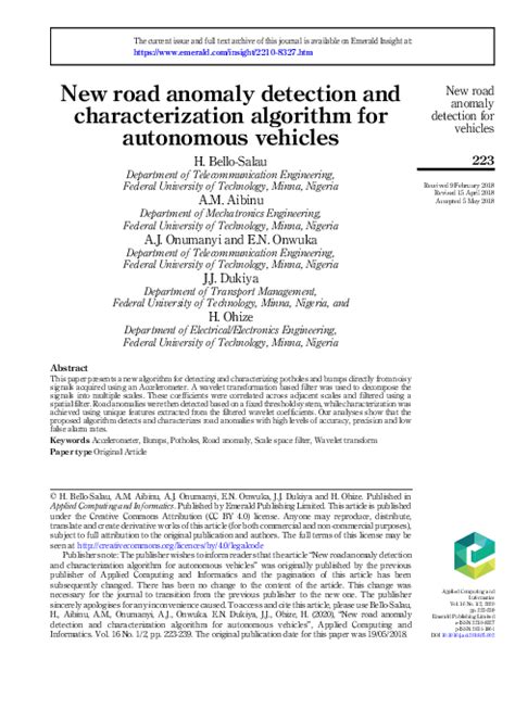 pdf new road anomaly detection and characterization algorithm for