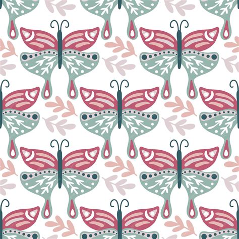 Boho 나비 원활한 패턴 나방과 허브와 민족 배경 귀여운 손으로 그린 인쇄 프리미엄 벡터