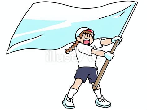 運動会で旗を振る女の子白組 イラスト No 25321610｜無料イラスト・フリー素材なら「イラストac」