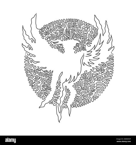 Single One Curly Line Drawing Of Cute Phoenix Abstract Art Continuous Line Drawing Design