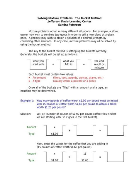 Solving Mixture Problems The Bucket Method