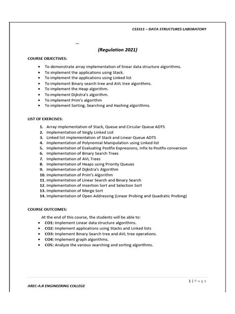 Cs3311 Data Structures Lab Manual Pdf Pointer Computer Programming Queue Abstract
