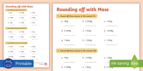 Rounding Off With Mass Activity Sheet Lenseignant A Fait