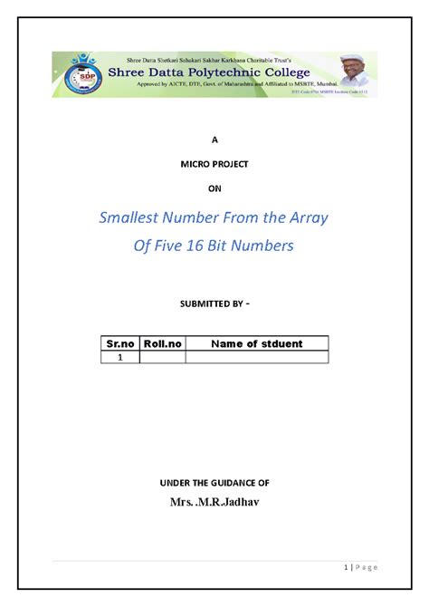 Microprocessor Microproject Msbte A Micro Project On Smallest Number From The Array Of Five 16