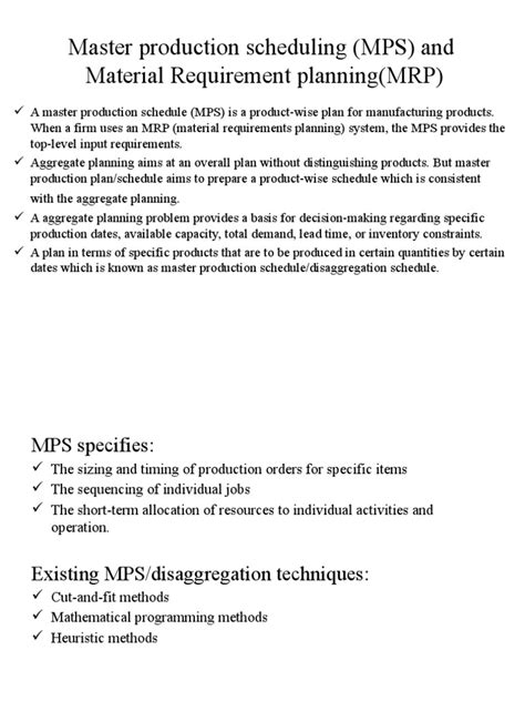 Master Production Scheduling Mps And Mrp 1 Pdf Scheduling Production Processes