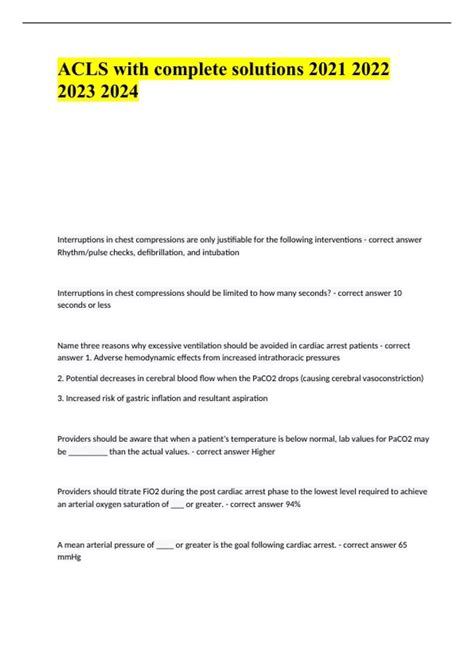 Acls With Complete Solutions Acls Stuvia Us