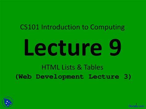 Html Lists And Tables Introduction To Computing Lecture Slides Docsity