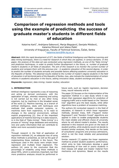 Pdf Comparison Of Regression Methods And Tools Using The Example Of Predicting The Success Of