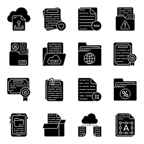 Premium Vector Pack Of Files And Data Glyph Icons