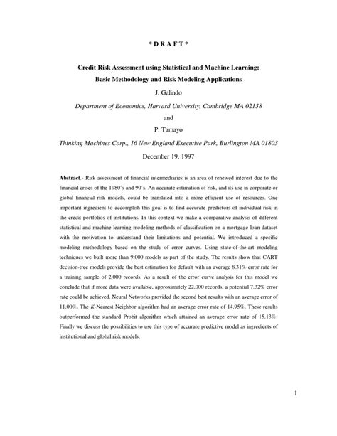 Pdf Credit Risk Assessment Using Statistical And Machine Learning Basic Methodology And Risk