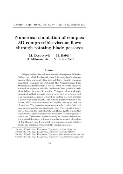 Pdf Numerical Simulation Of Complex 3d Compressible Viscous Flows