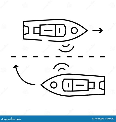 Ship Collision Avoidance Systems Line Icon Vector Illustration Stock