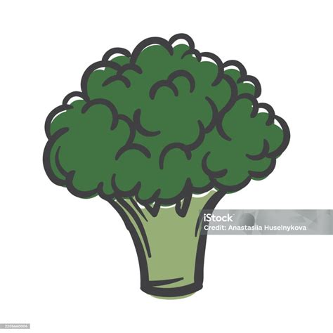 브로콜리 양배추 오프셋 윤곽선이 있는 간단한 손으로 그린 아이콘입니다 인쇄 스티커 배너에 대 한 벡터 일러스트 레이 션 건강한 식생활에 대한 스톡 벡터 아트 및 기타 이미지