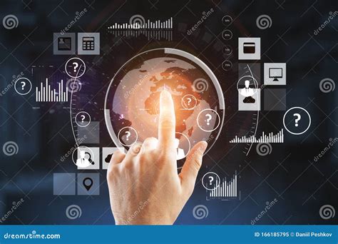 Hand Touching Global Network Interface Stock Image Image Of Chart
