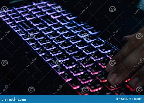 Illuminated Keyboard Gaming In Low Light Stock Image Image Of