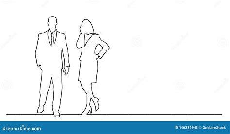 Continuous Line Drawing Of Couple Of Standing Business Persons Stock