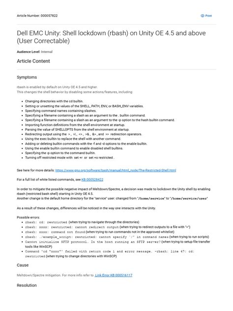 dell emc unity shell lockdown rbash on unity oe 4 5 and above user