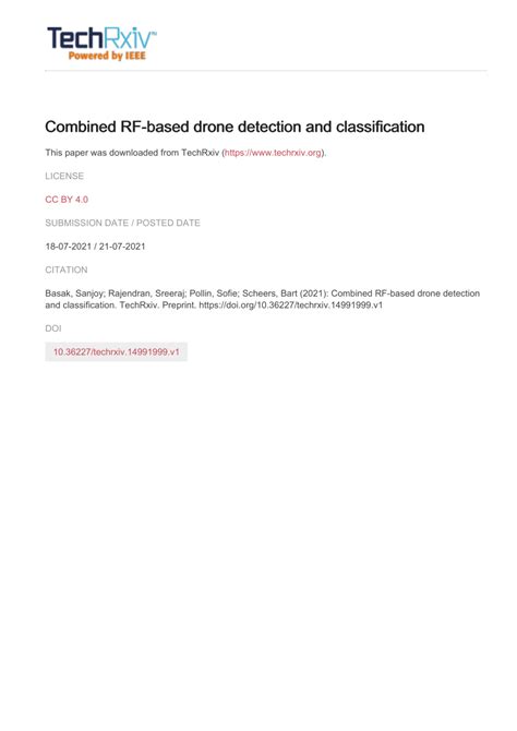 Pdf Combined Rf Based Drone Detection And Classification