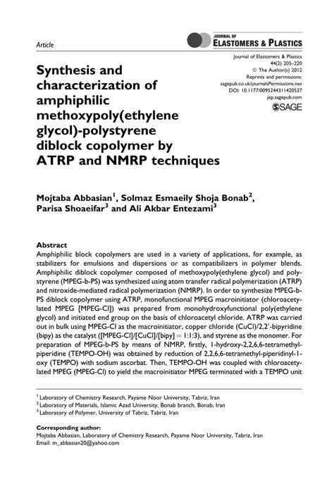 Pdf Synthesis And Characterization Of Amphiphilic Methoxypolyethylene Glycol Polystyrene