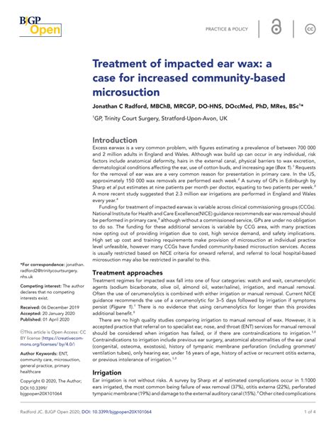 Pdf Treatment Of Impacted Ear Wax A Case For Increased Community