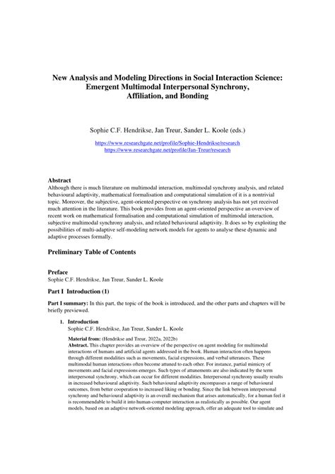 Pdf New Analysis And Modeling Directions In Social Interaction Science Emergent Multimodal