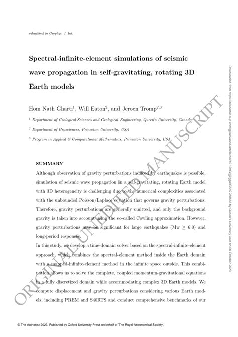 Pdf Spectral Infinite Element Simulations Of Seismic Wave Propagation In Self Gravitating