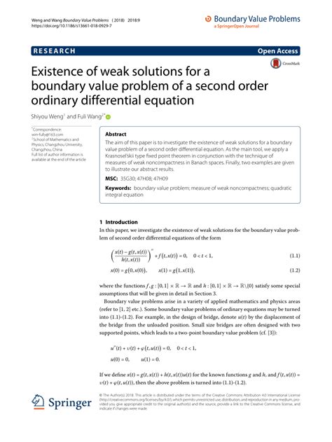 Pdf Existence Of Weak Solutions For A Boundary Value Problem Of A