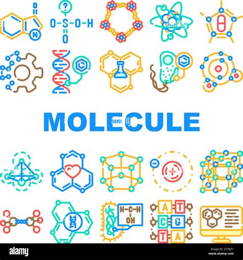 Molecule Chemistry Science Icons Set Vector Medical Research Atom Biology Structure Molecular