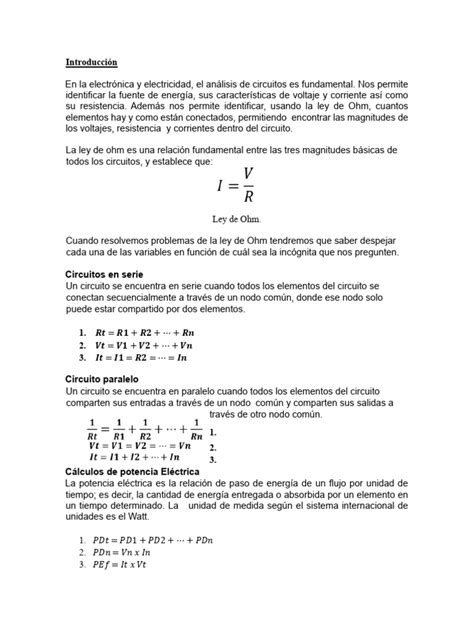 Ley De Ohm Montaje De Circuitos Serie Y Paralelo Entregable Pdf